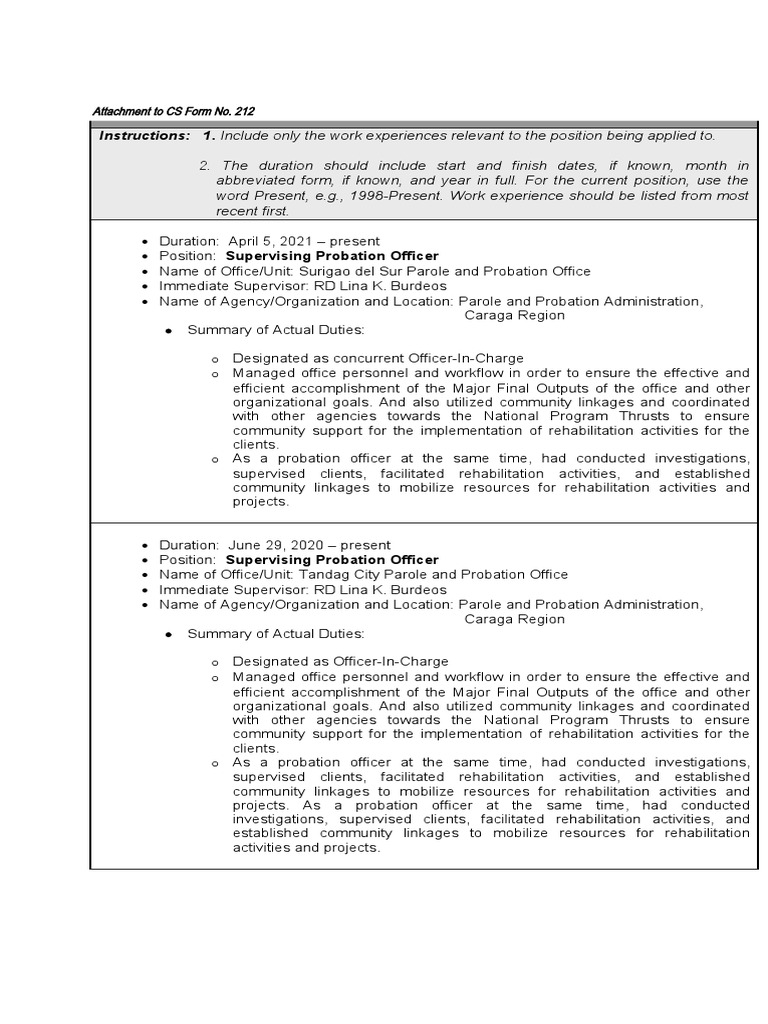 Work Experience Sheet CS Form No. 212 Attachment November 2022 Final ...