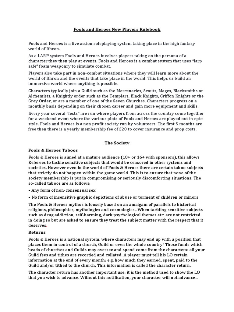 Fools and Heroes Basic Rules | PDF | Poison | Bow And Arrow