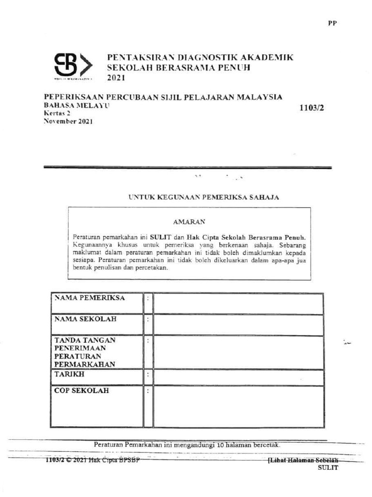 2021 SBP Bahasa - Melayu K2 Jawapan | PDF