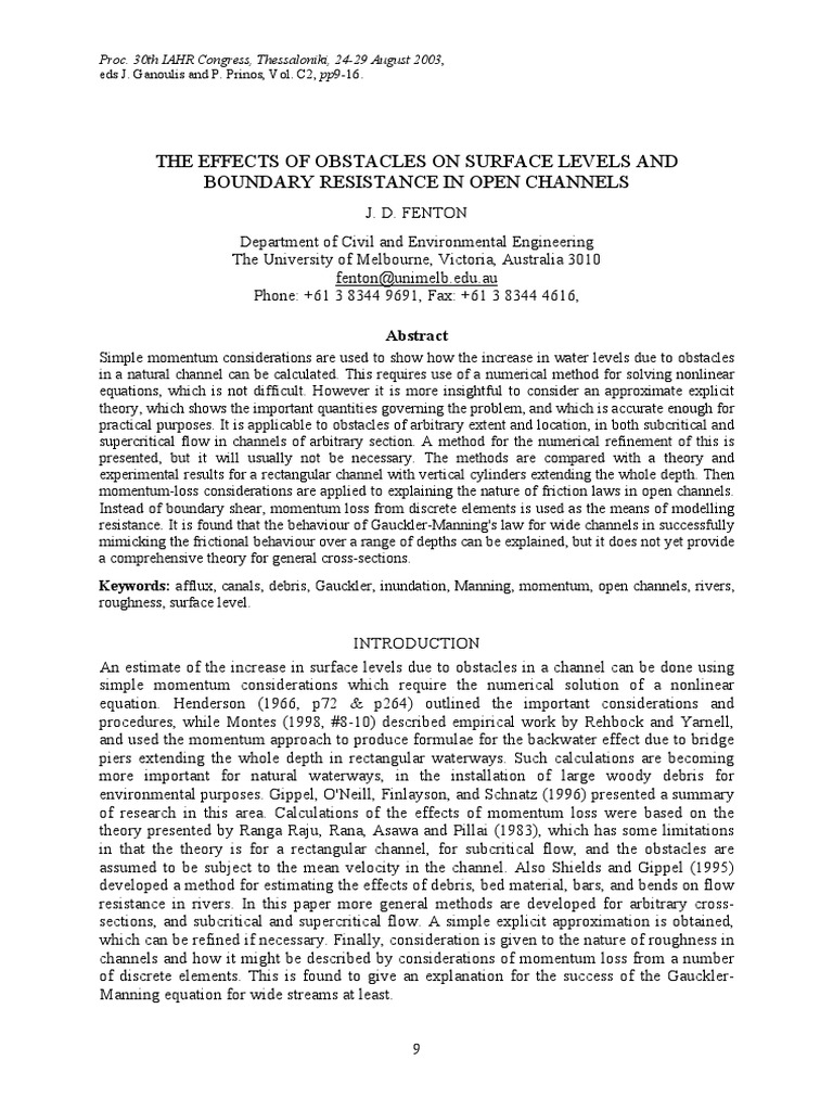 Open Channel Flow Obstacle Effects | PDF | Drag (Physics) | Momentum