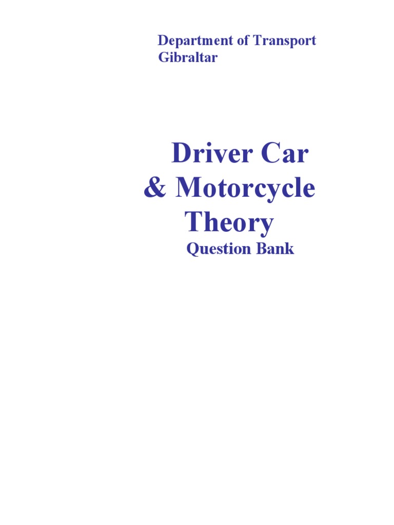 Car & Motorcycle Theory Test Question Bank | PDF | Traffic | Road