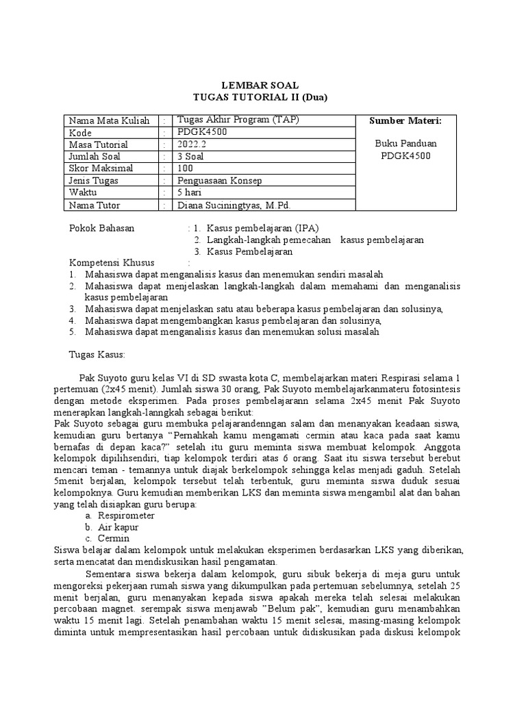 Tugas Tutorial 2 - PDGK4500 - TAP | PDF