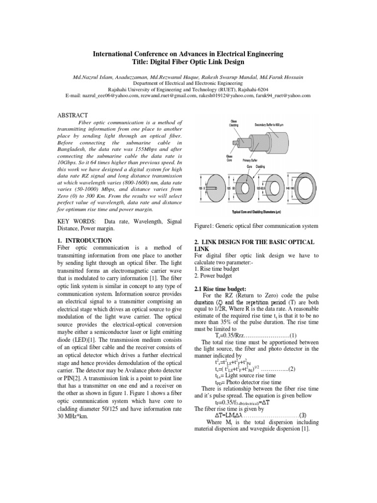 Digital Fiber Optic Link Design | PDF | Dispersion (Optics) | Optical Fiber