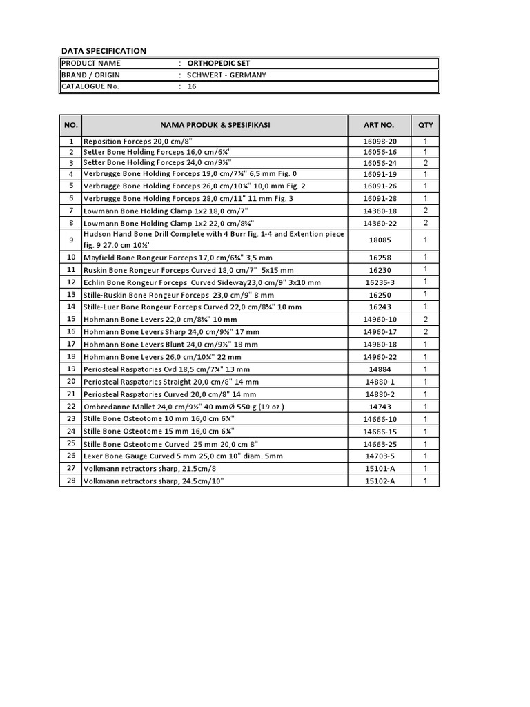 Specification - Orthopedic Set | PDF