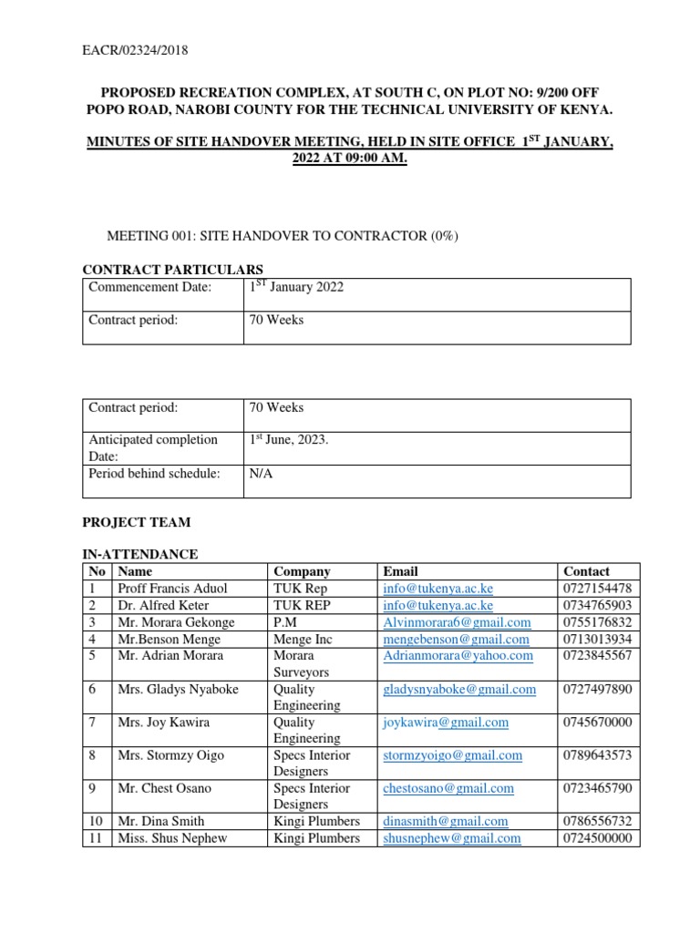 Site Meeting Minutes | PDF | Architect | Economic Sectors