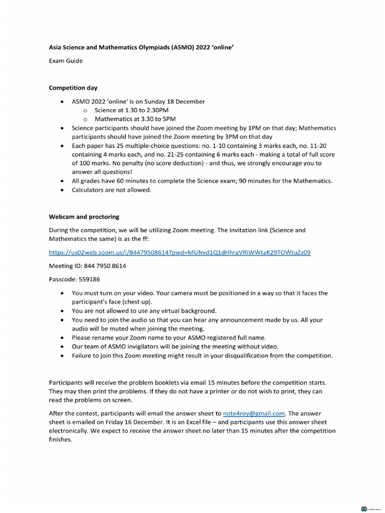 Asmo 2022 Id NR Exam Guide | PDF