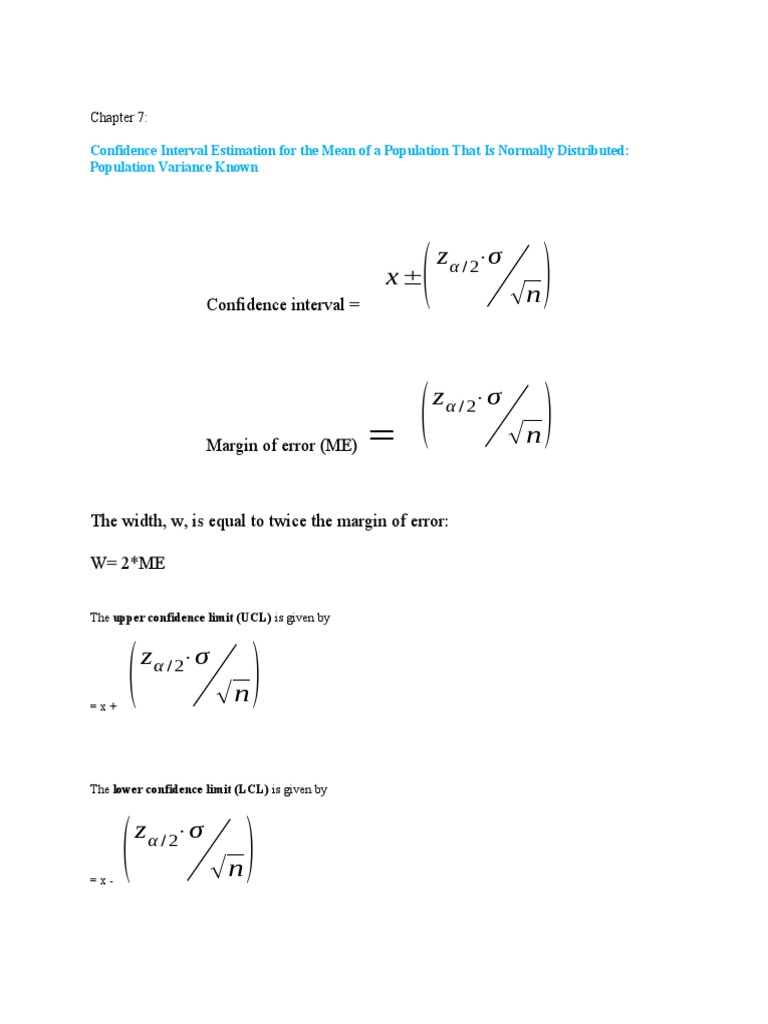 Calculating Confidence Intervals for Population Means Based on Normal Distributions | PDF ...