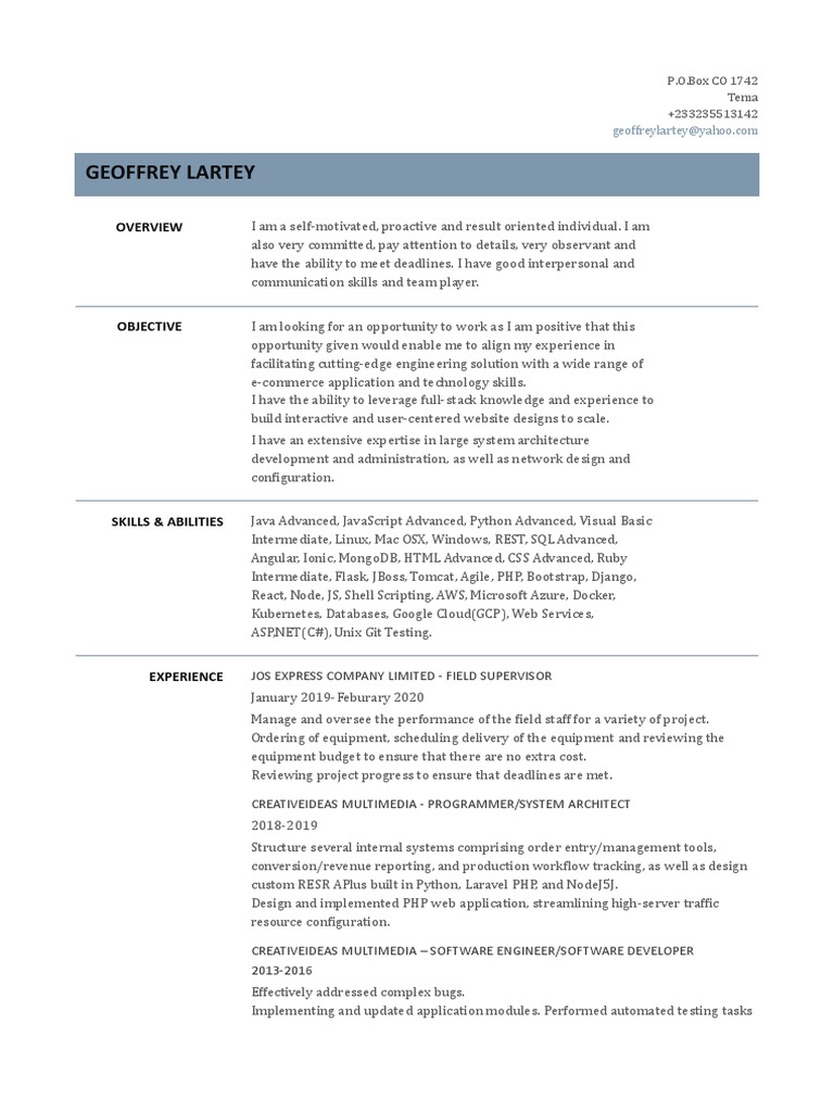 Geoffrey's Resume | PDF | World Wide Web | Internet & Web
