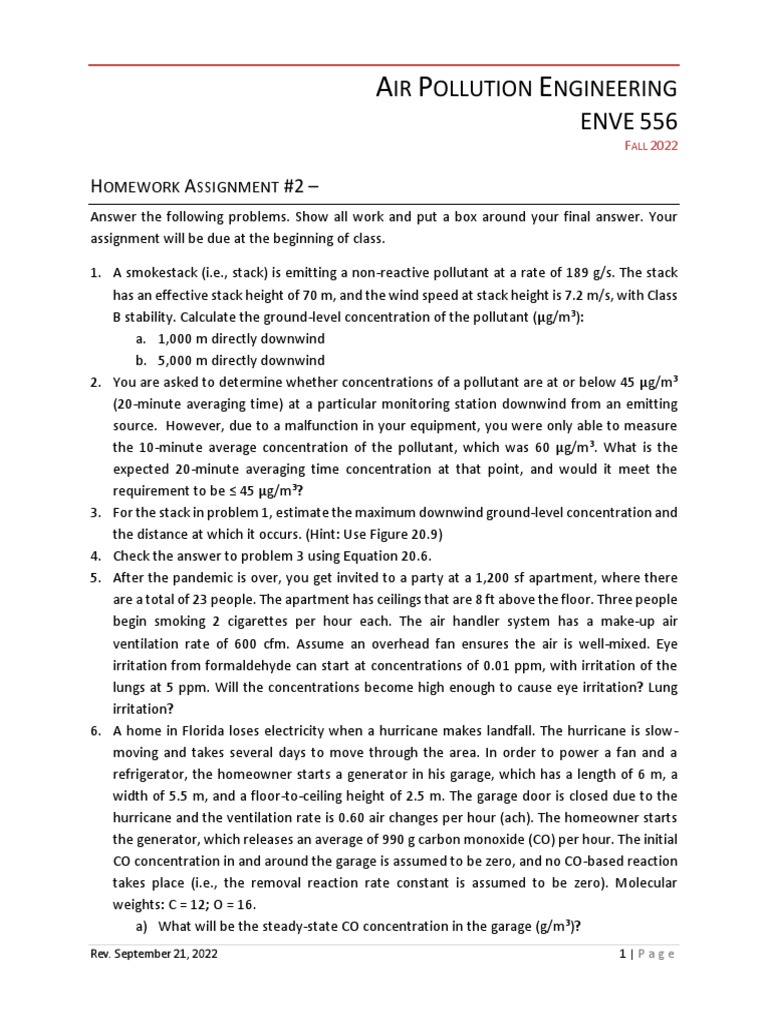 Air Pollution Engineering Homework | PDF | Ventilation (Architecture) | Chemistry