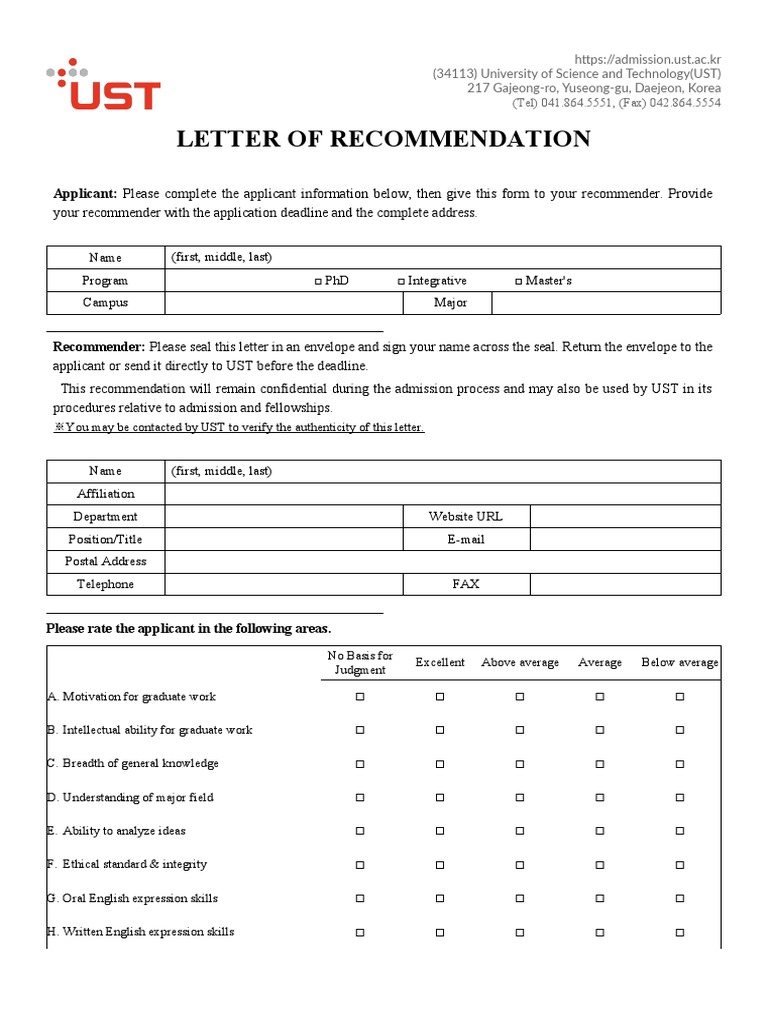 Letter of Recommendation Form | Download Free PDF | Cognitive Science ...