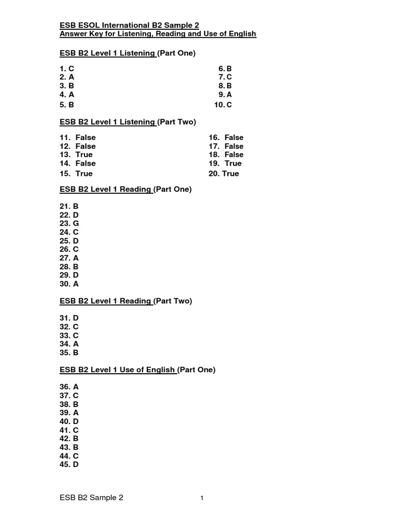 ESB B2 Sample 2 Answer Key | PDF