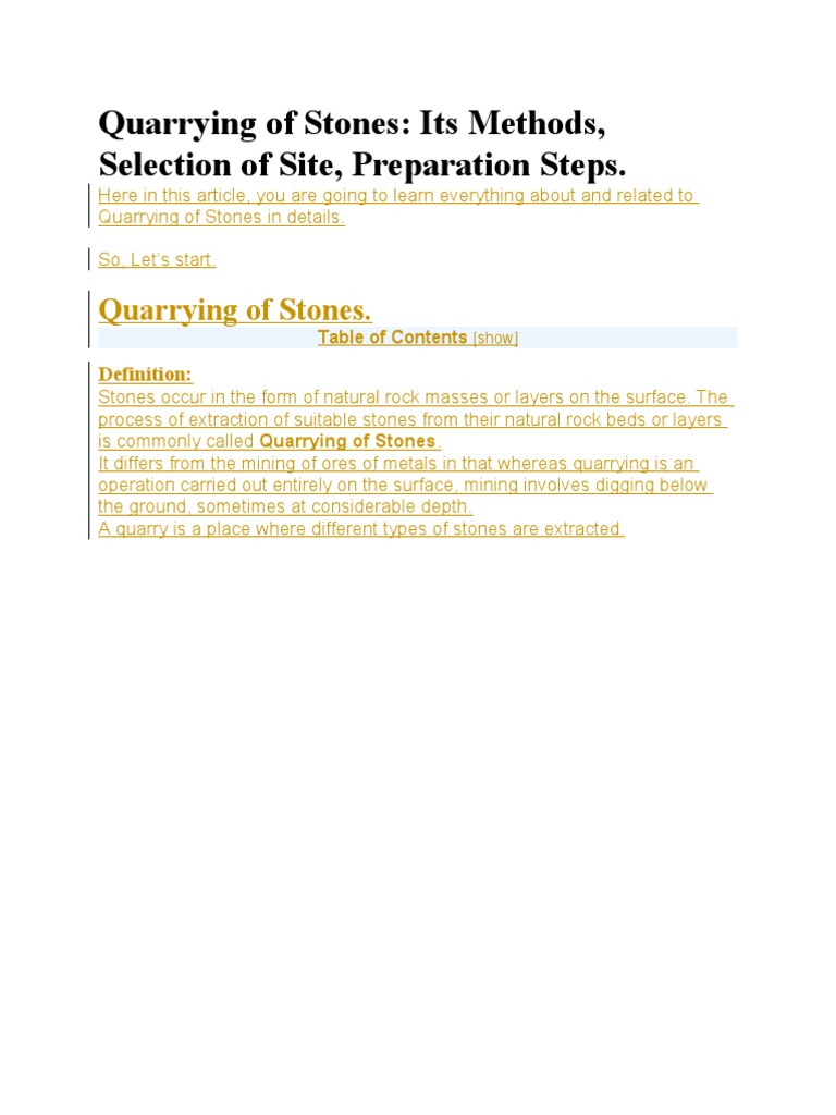 Quarrying of Stones | PDF | Rock (Geology) | Mining