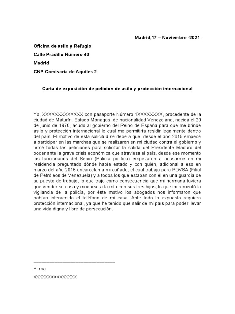 A-Carta Peticion de Asilo | PDF