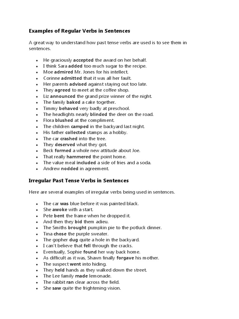 Examples of Regular Verbs in Sentences | PDF | Grammar | Linguistics