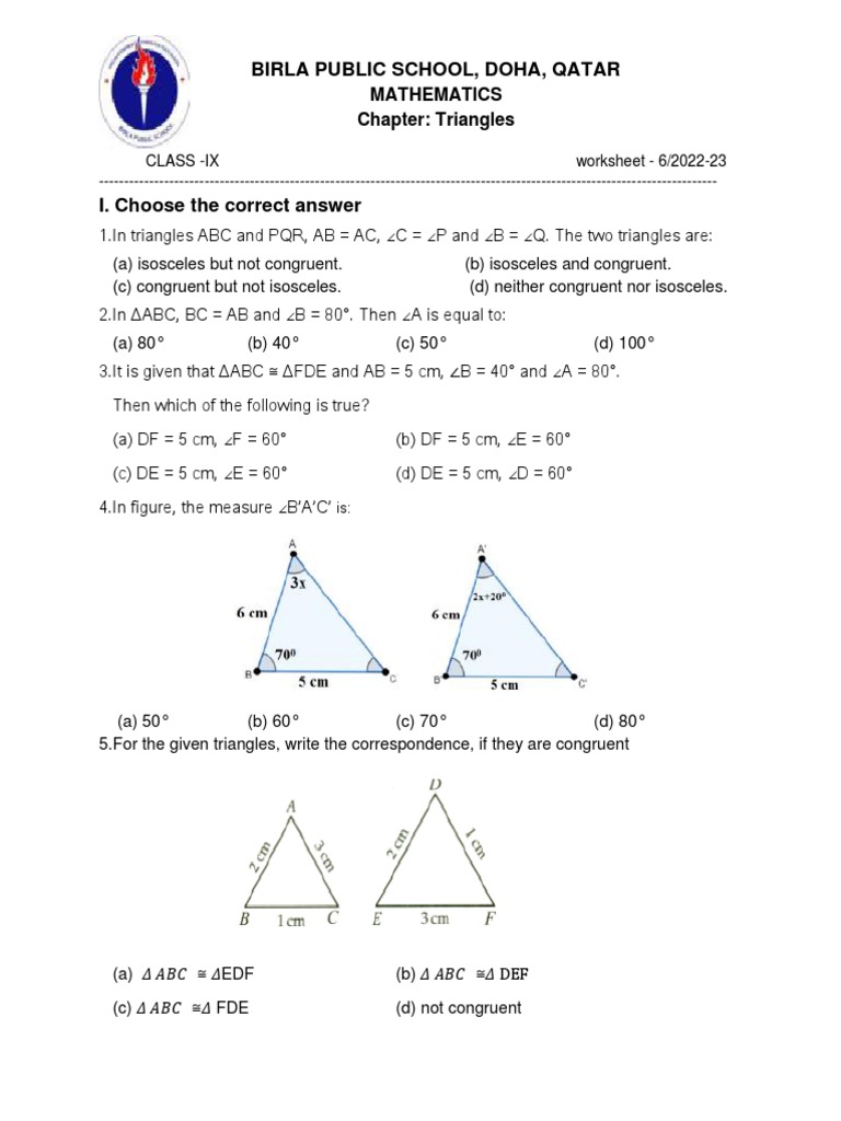 9.triangle Worksheet 2022-23 | PDF | Triangle | Triangle Geometry