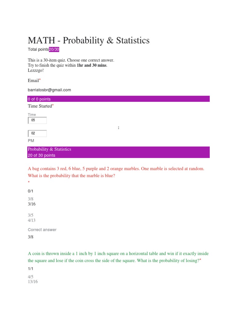 STAT Sample Problemss | PDF | Probability | Multiple Choice