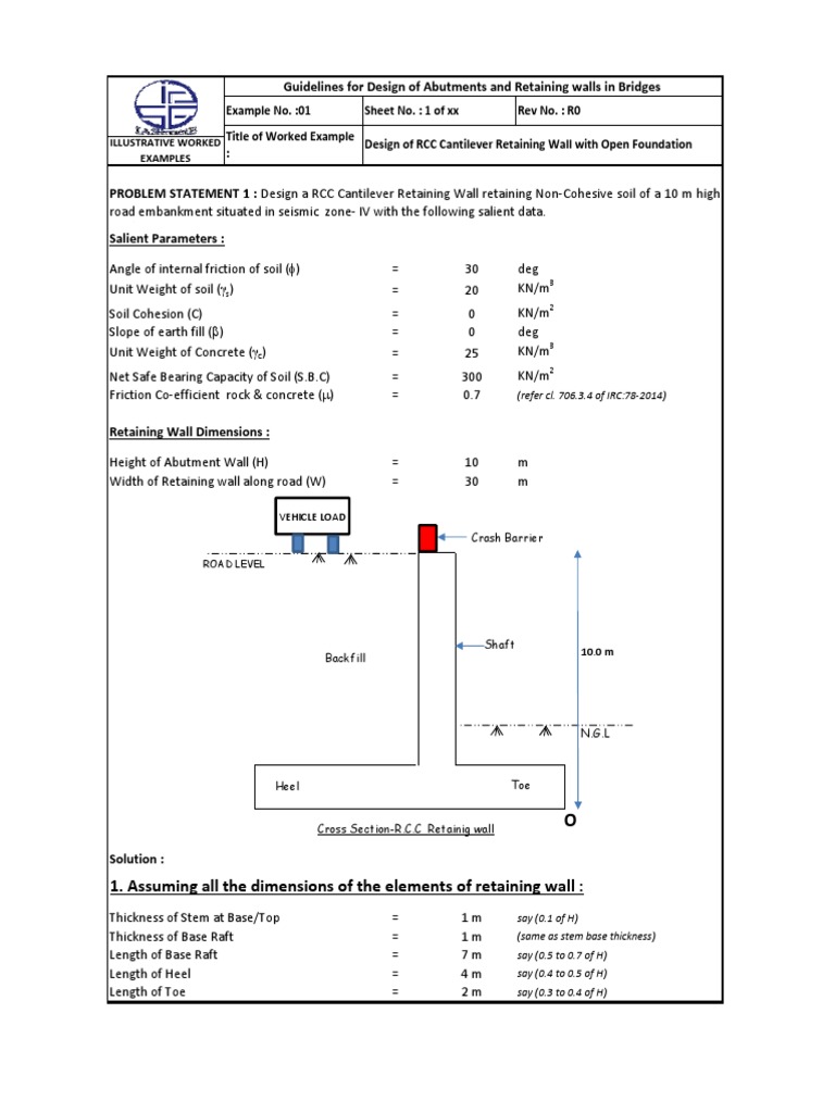 RCC Cantilever Retaining Wall Design | PDF | Strength Of Materials ...
