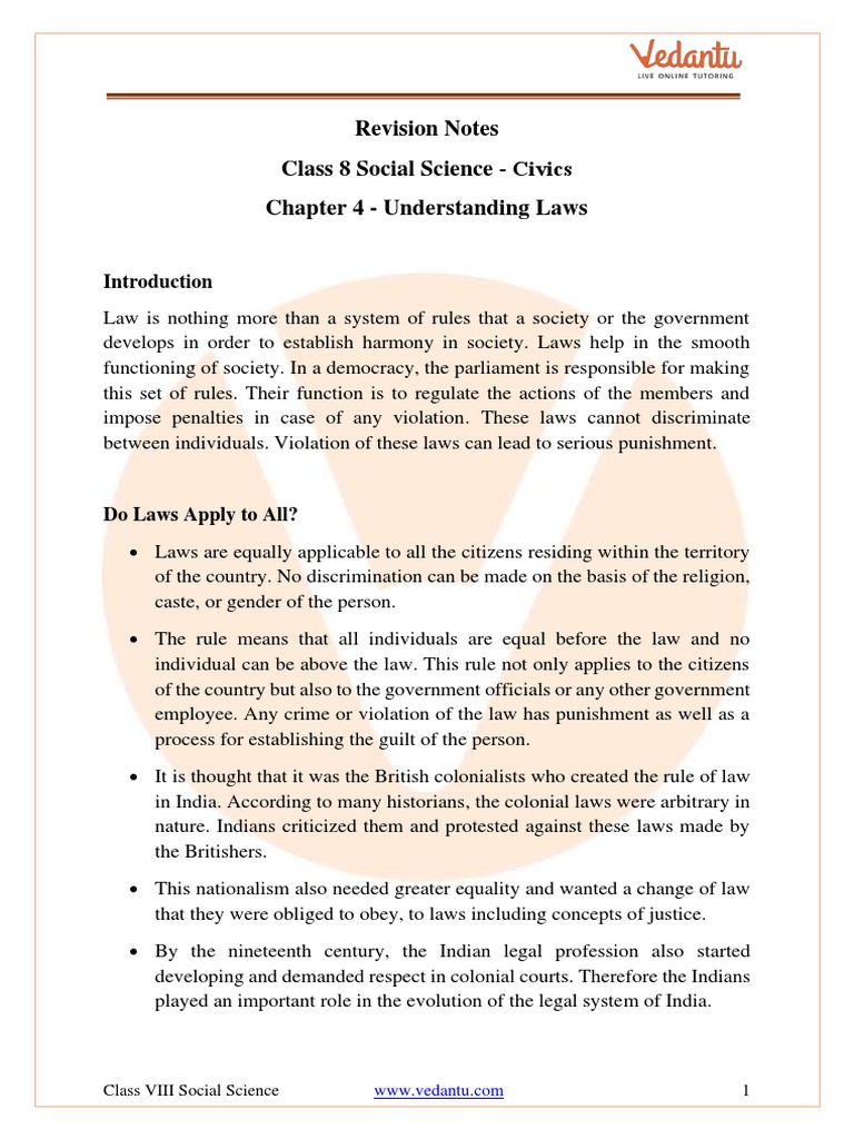 CBSE Class 8 Political Science (Civics) Chapter 4 Notes - Understanding ...