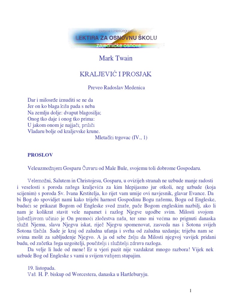 Mark Twain Kraljevic I Prosjak | PDF
