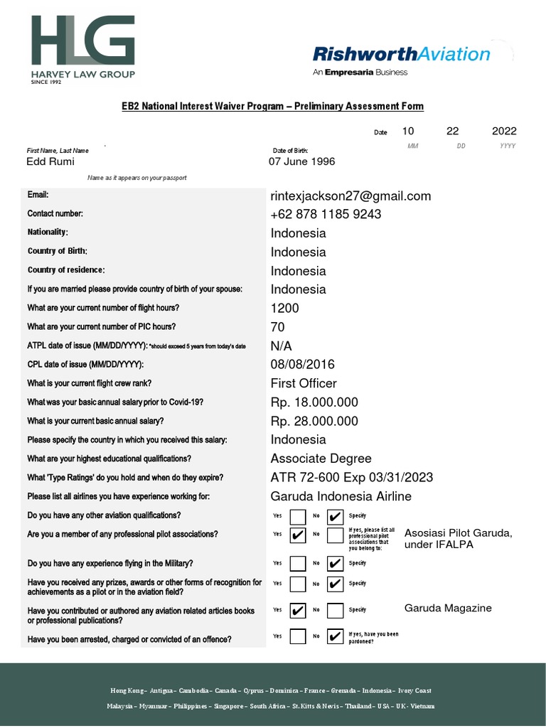 USA EB-2 NIW - Preliminary Assessment (Rishworth) | PDF | Aeronautics | Transport