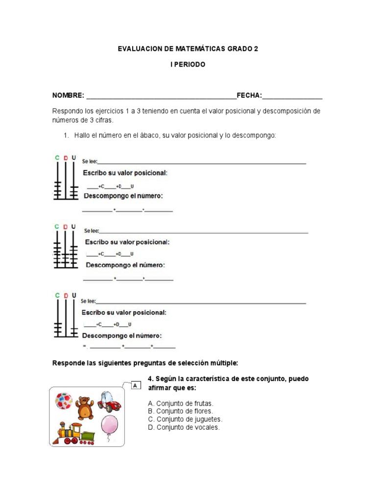Evaluación de Matemáticas Grado 2 | PDF | Matemáticas