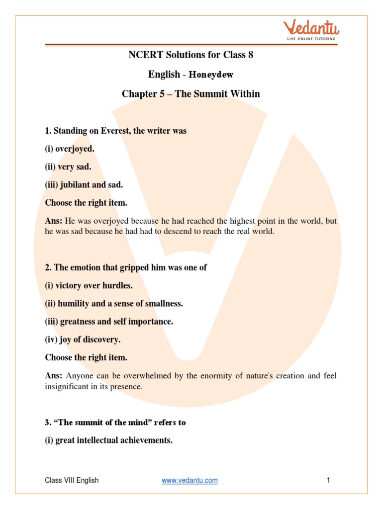 Class 8 English Honeydew Chapter 5 | PDF | Mount Everest | Experience