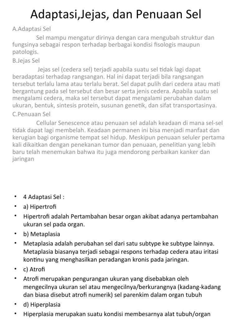 Adaptasi, Jejas, Dan Penuaan Sel | PDF | Sains & Matematika