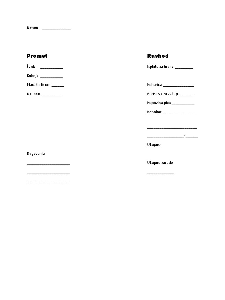 Tabela Za Dnevni Promet | PDF