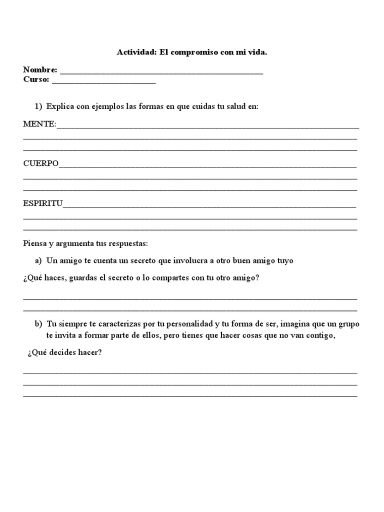 Actividad Me Comprometo Con Mi Vida | PDF