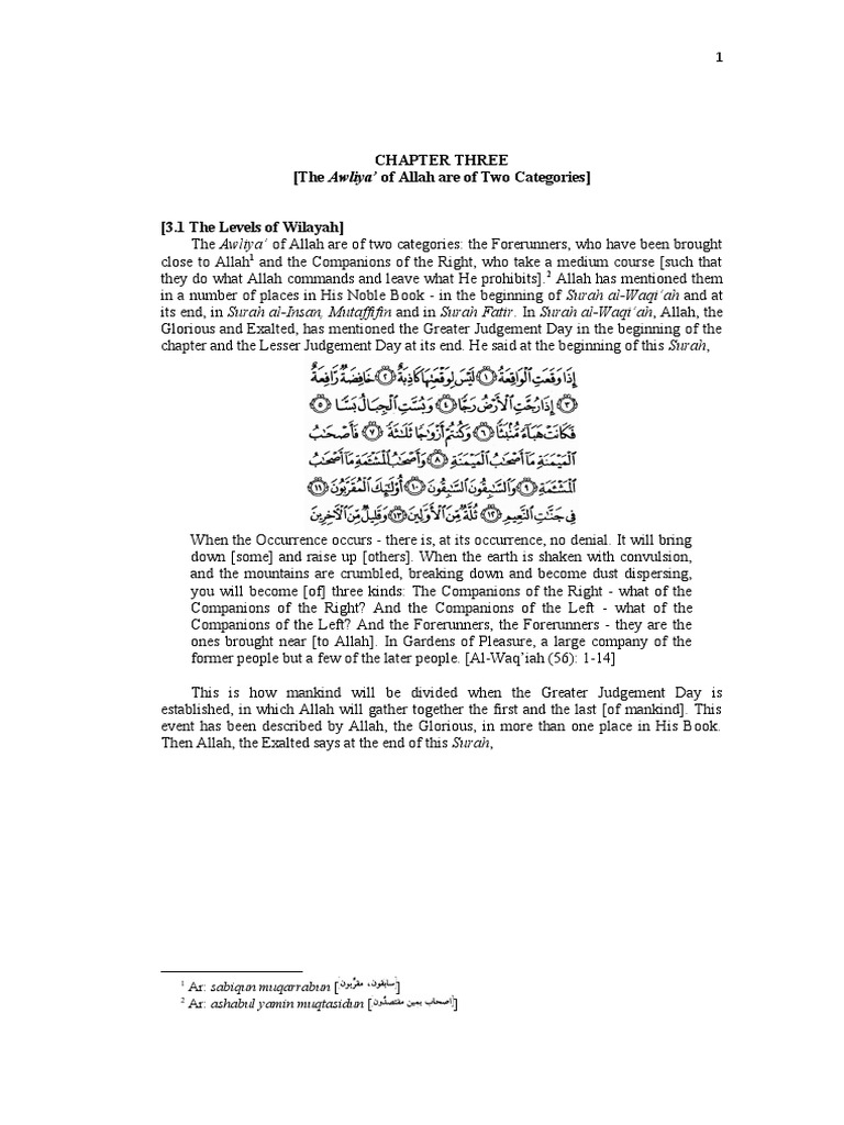 CHAPTER THREE The Awliya' of Allah Are of Two Categories | PDF ...