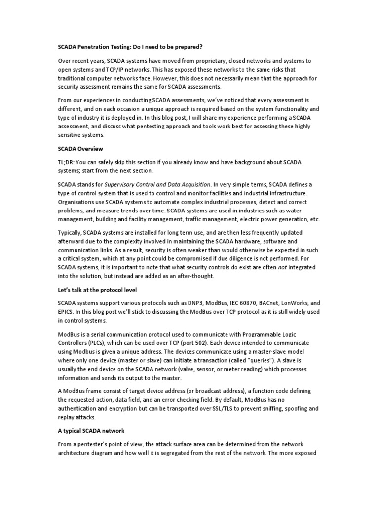 SCADA Penetration Testing Guide | PDF | Scada | Programmable Logic ...