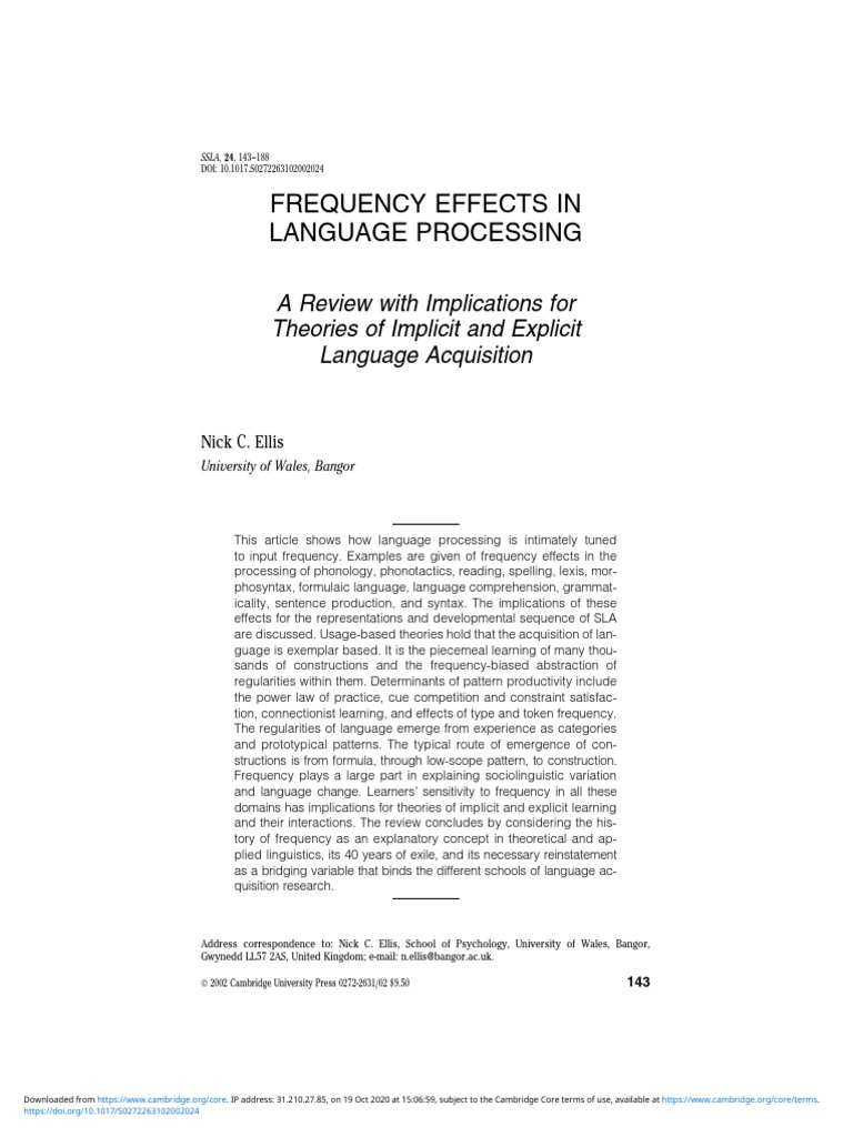 N Ellis 2002 - Input-Based Effects | PDF | Language Acquisition | Second Language Acquisition