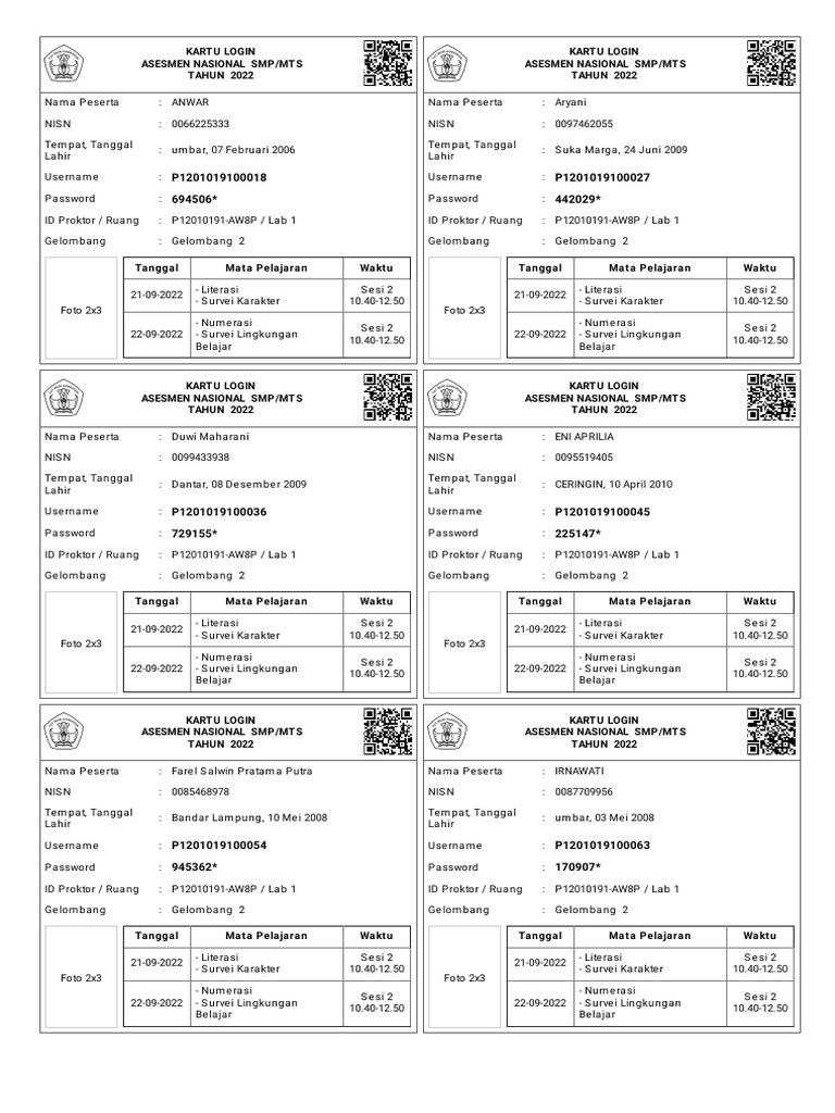 Kartu Log in 2 Rangkap | PDF