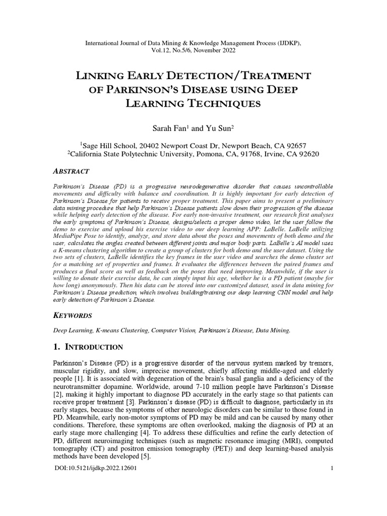 Linking Early Detection/treatment of Parkinson's Disease Using Deep Learning Techniques | PDF ...