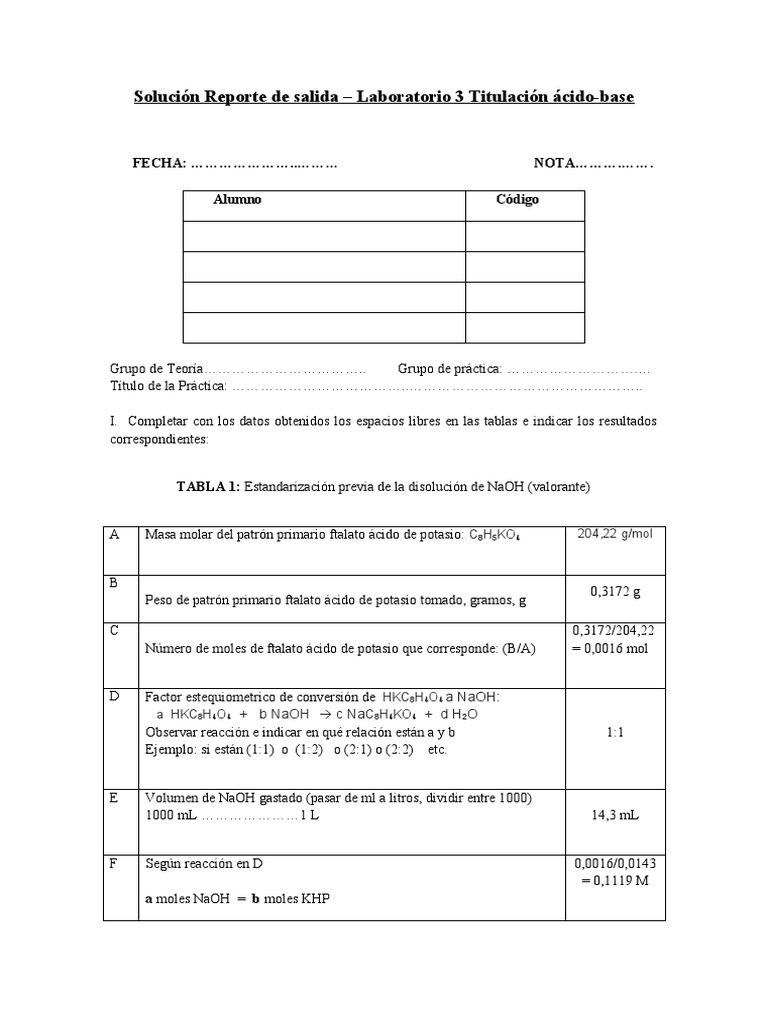 Reporte de Salida - Solución | PDF | Valoración | Química