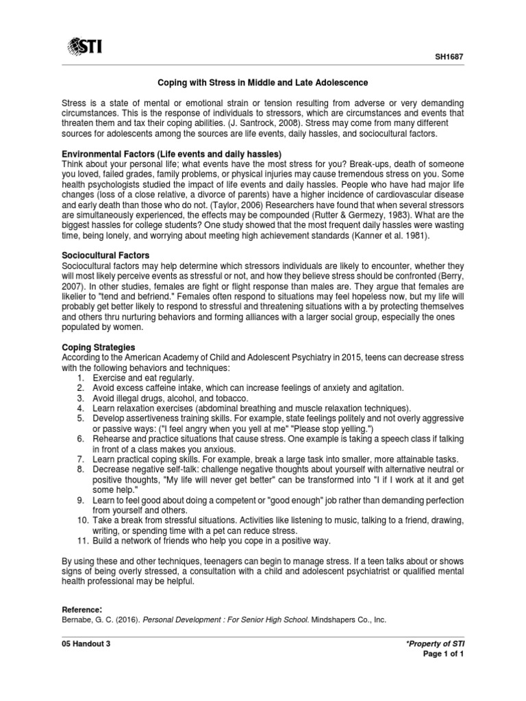 05 Handout 3 PerDev | PDF | Stress (Biology) | Adolescence