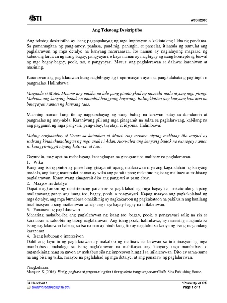 04 Handout 1 Pagbasa | PDF