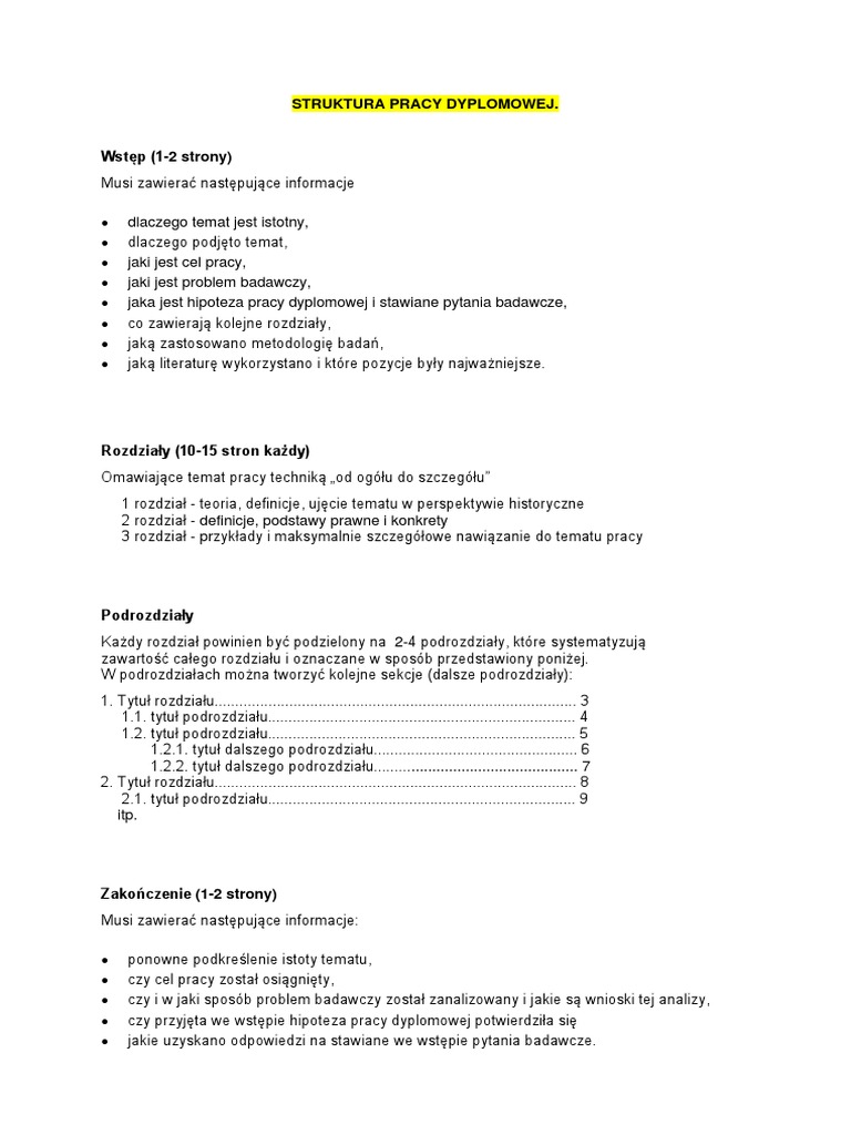Struktura Pracy Dyplomowej | PDF