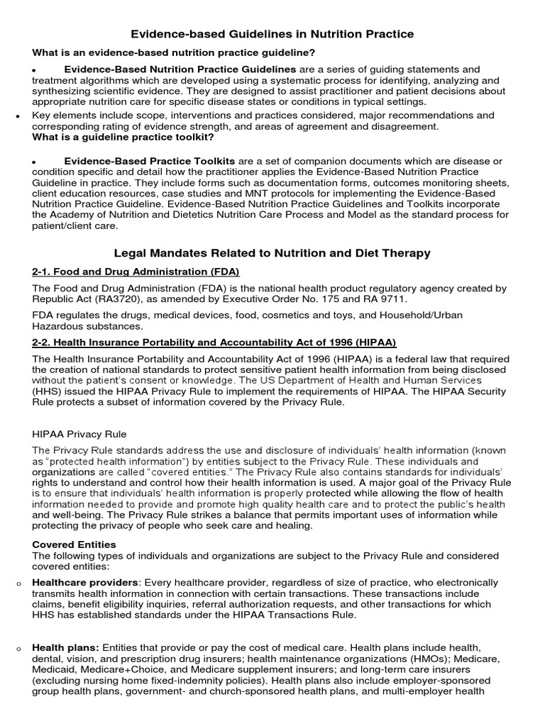 Evidence-Based Nutrition Guidelines Overview | PDF | Health Insurance ...