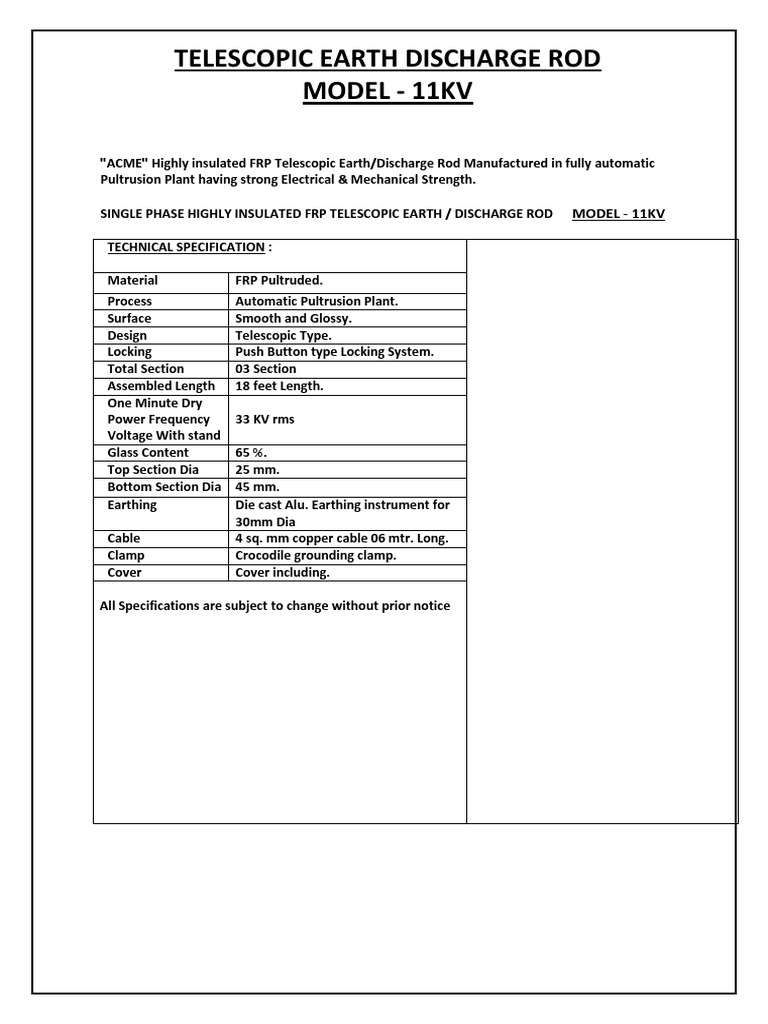 Telescopic Earth Discharge Rod Model - 11Kv | PDF