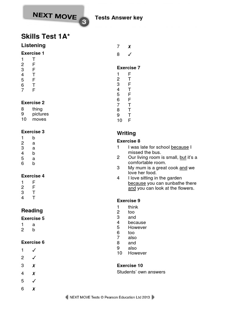 Tests 1A and 1B Answer Keys | PDF