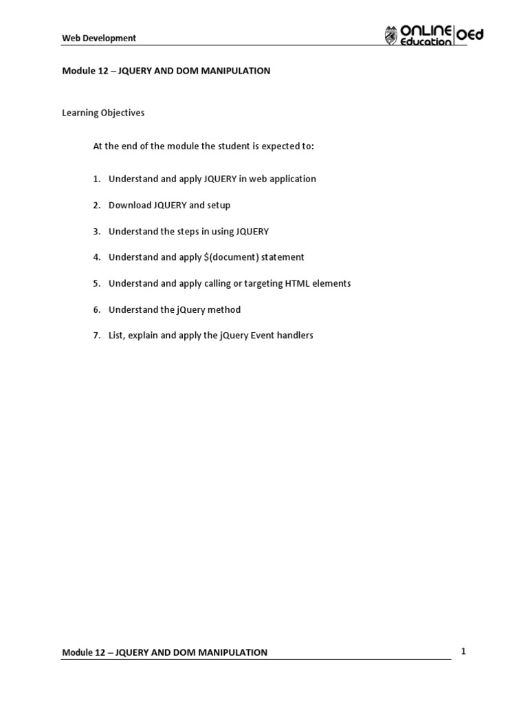 W9 JQuery - Part 1 - Module PDF | PDF | J Query | World Wide Web