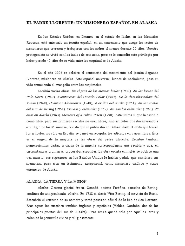 Padre Llorente: Misionero en Alaska | PDF | Historia