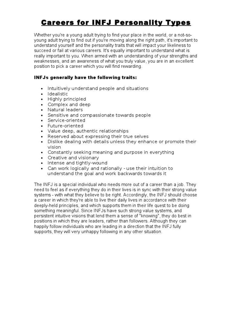 INFJ | PDF | School Counselor | Behavioural Sciences