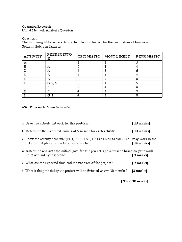 Network Analysis Questions And Worksheet Pdf Variance Statistical