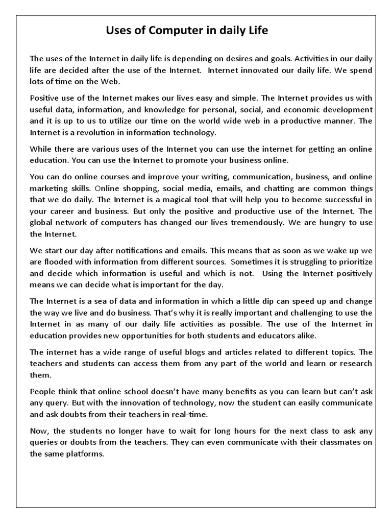 The Uses of The Internet in Daily Life | PDF