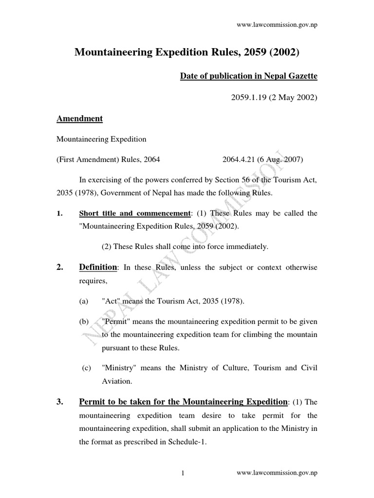 Mountaineering Expedition Rules 2059 2002 | PDF | Mountaineering ...