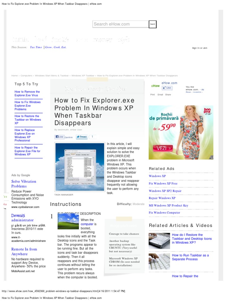 How To Fix Explorer - Exe Problem in Windows XP When Taskbar Disappears ...