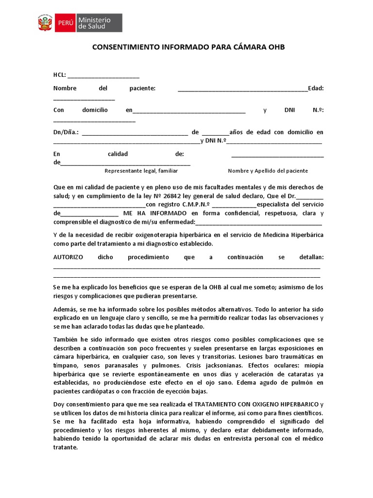 Consentimiento Informado para Cámara Ohb | PDF | Consentimiento ...