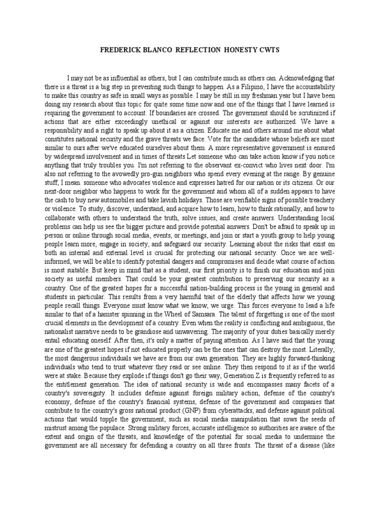 Reflection Analysis CWTS | PDF | Wellness